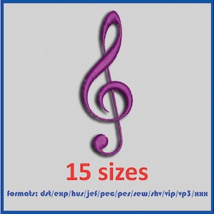 Machine Embroidery Designs Treble Clef. Characters Symbol. 15 Sizes and ...