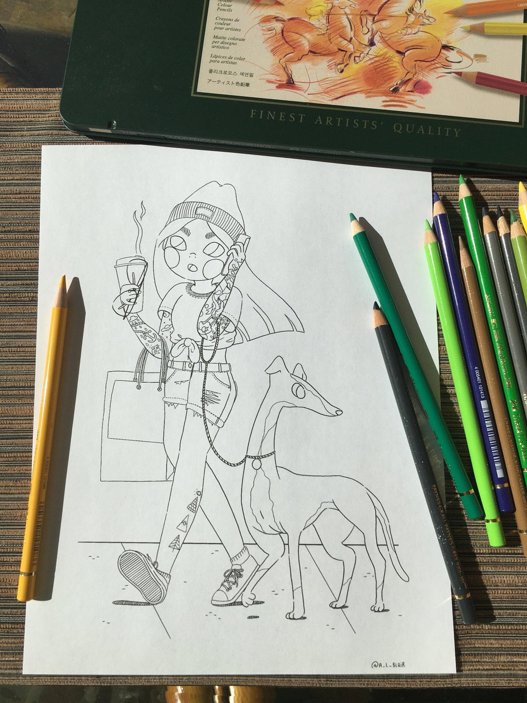 Walking Greyhound Printable PDF Coloring Page - Etsy