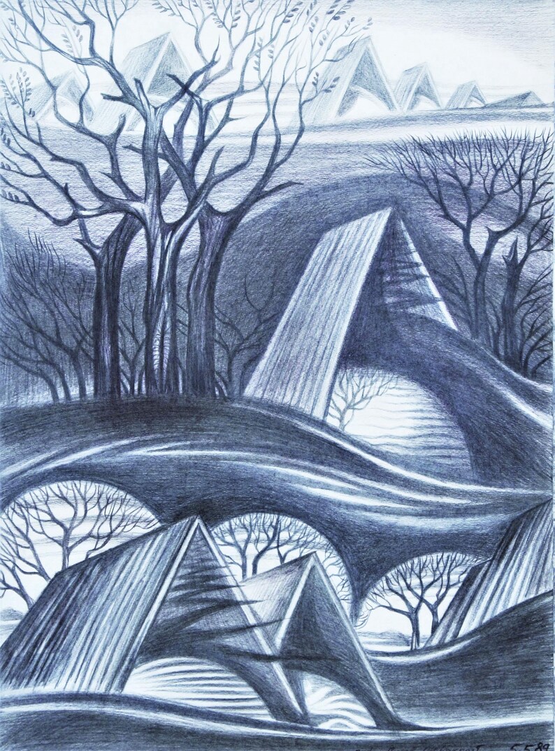 Surrealist Dreamscape Drawing: Moody Dark Academia Art (17x24) - Etsy
