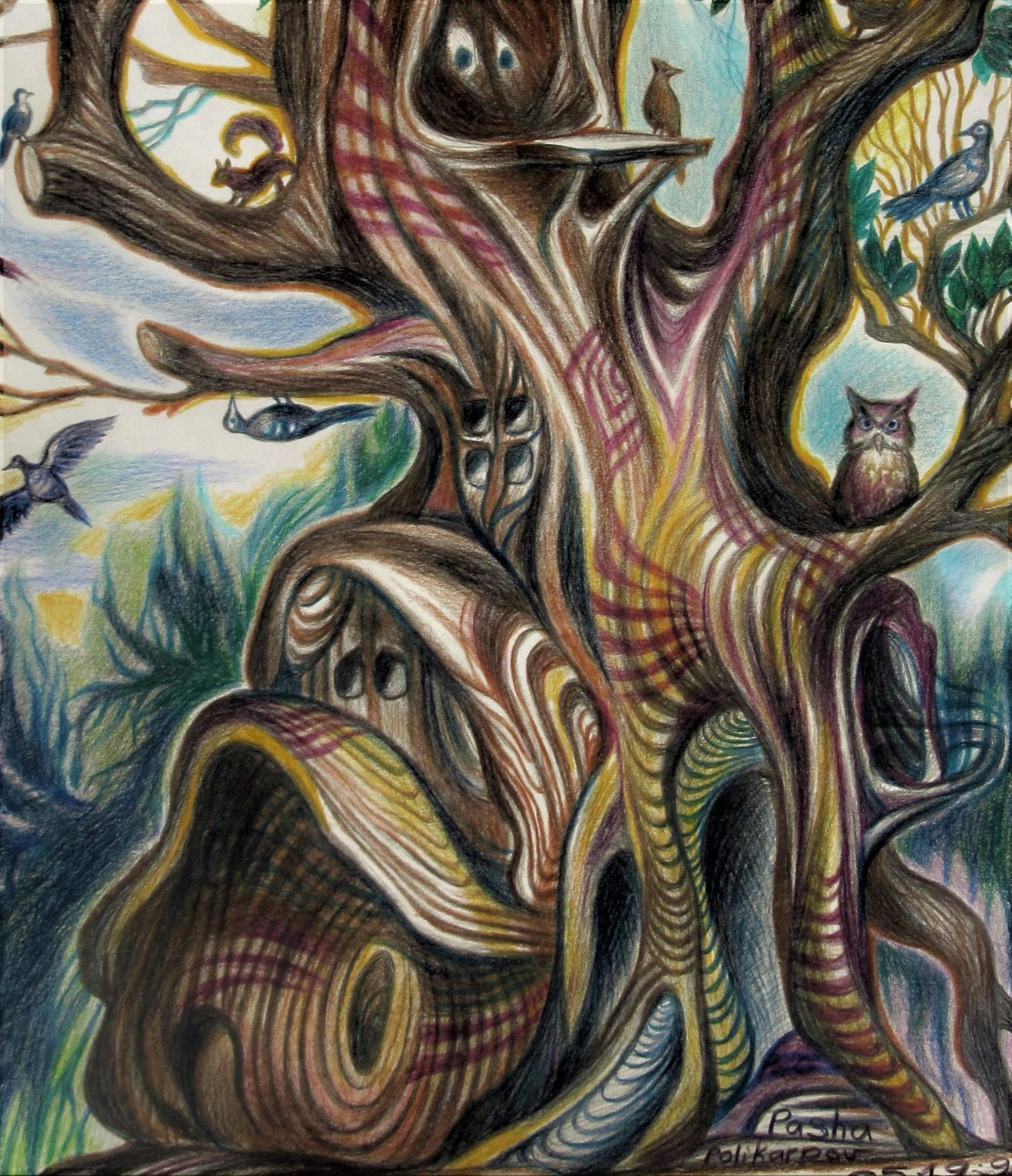 Dreamscape Tree Art Print: Surrealist Folk Art (digital Download) - Etsy