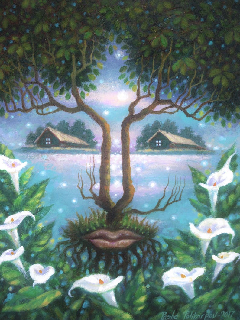 Dreamscape Tree Art Print: Surrealist Folk Art (digital Download) - Etsy