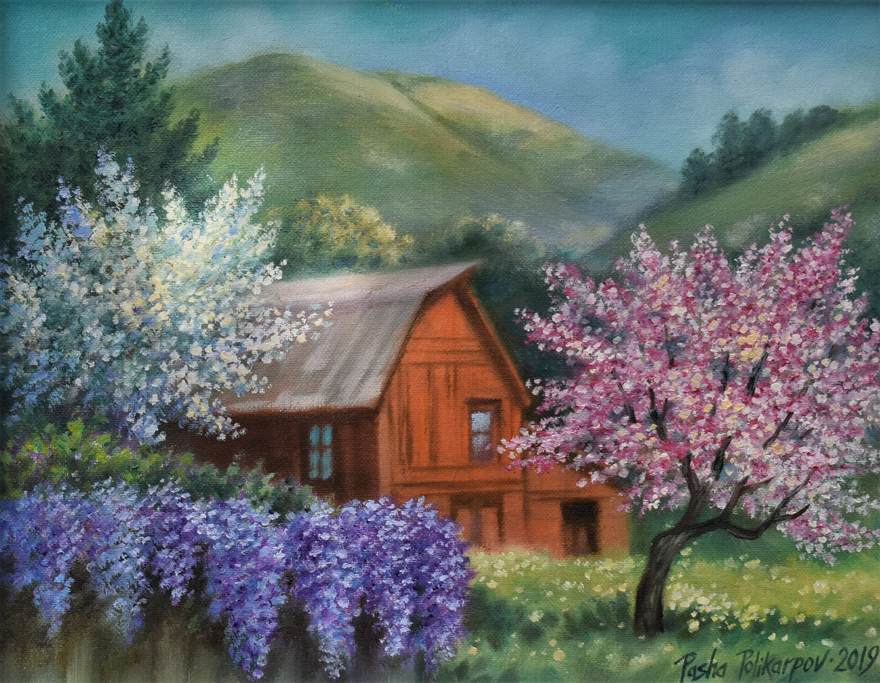 Spring Landscapes Blooming Trees Paintings,california Hills,california ...