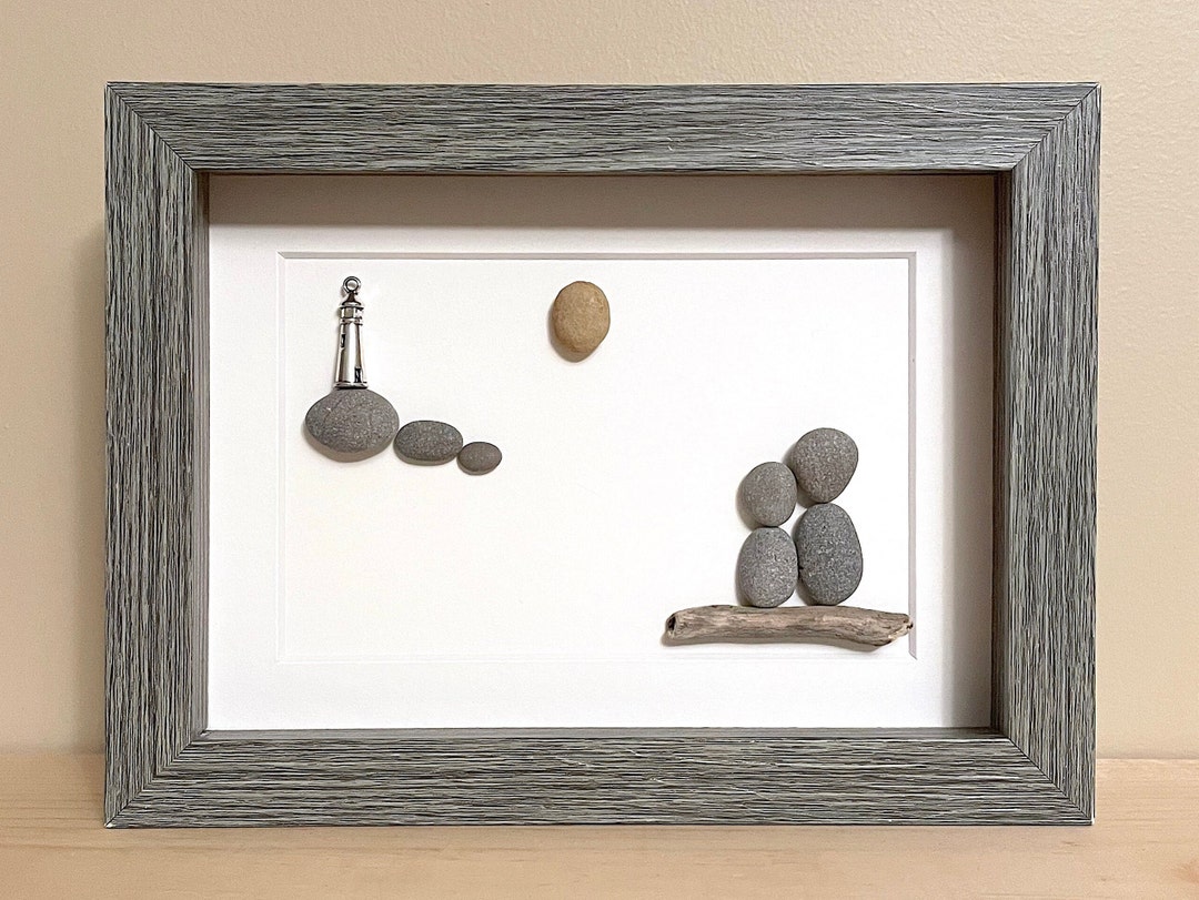 Pebble Art Couple and Lighthouse • Framed Lake Huron Artwork - Etsy