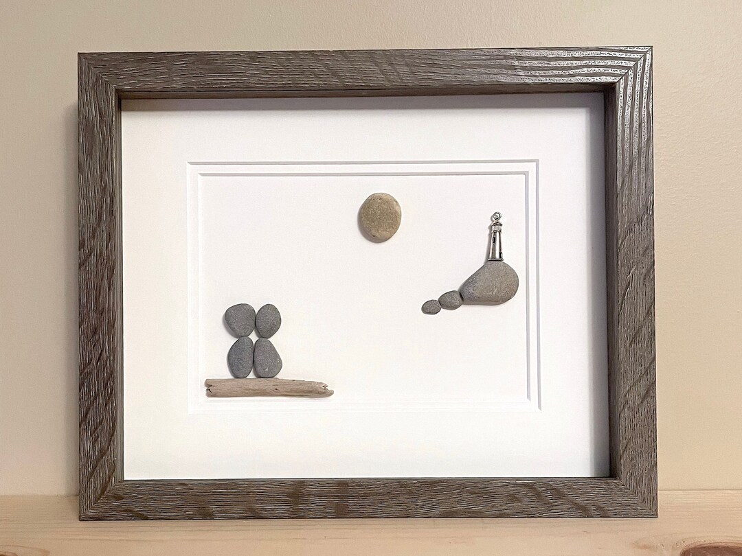 Pebble Art Couple and Lighthouse 8x10 Handmade Framed Artwork One of a ...