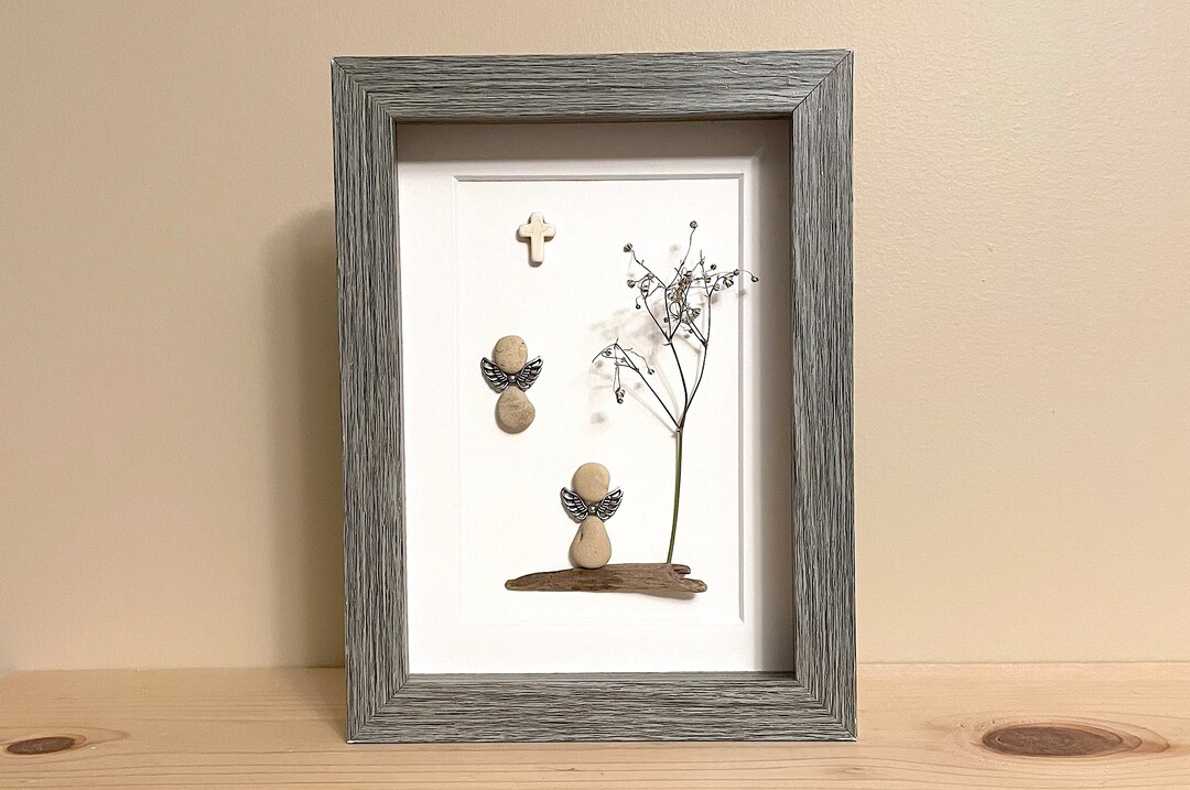 Angels Pebble Art 5x7 Handmade Framed Artwork One of a Kind Gift Ready ...