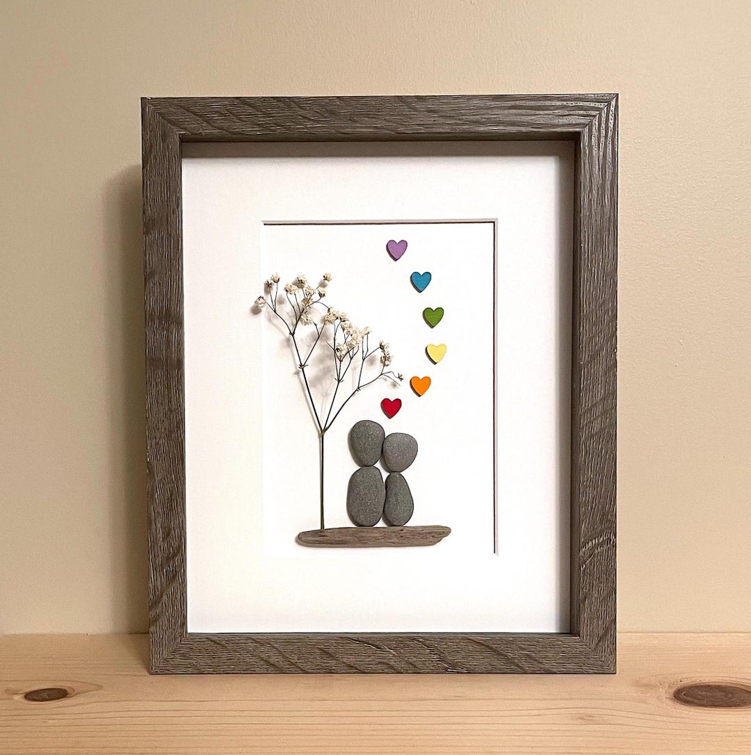 Pebble Art Couple 8x10 Handmade Framed Artwork One of a Kind Gift Ready ...