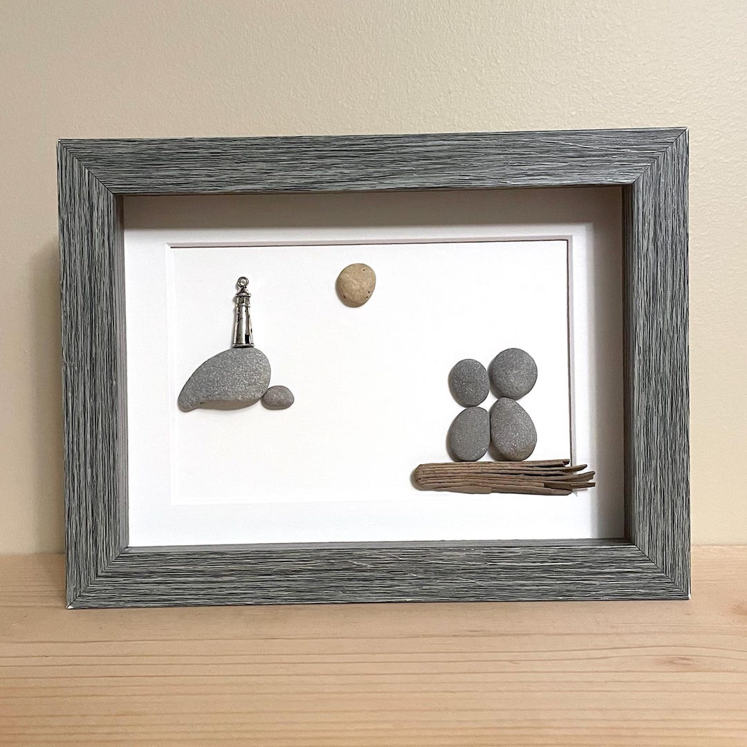 Pebble Art Couple & Lighthouse: Lake Huron Handmade Framed Artwork (5x7 ...