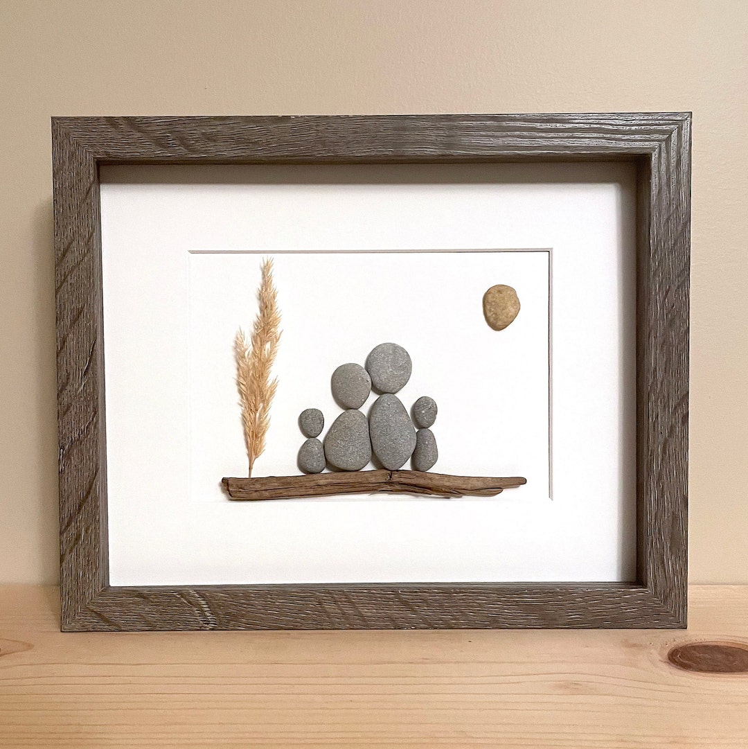Pebble Art Family of Four: Handmade Framed Artwork (8x10) - Etsy