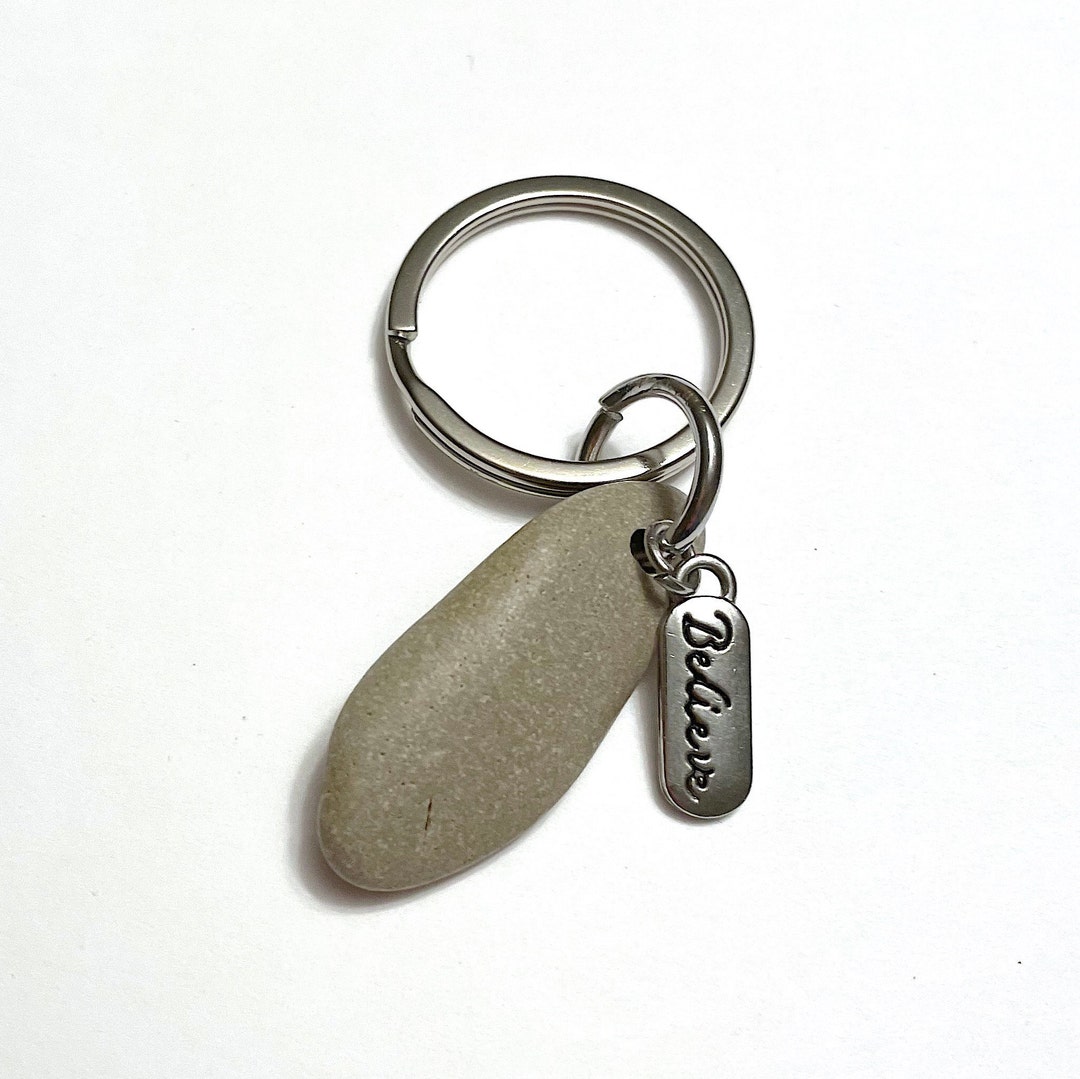 Handmade Beach Pebble Keychain: Believe Charm, Lake Huron Stone - Etsy