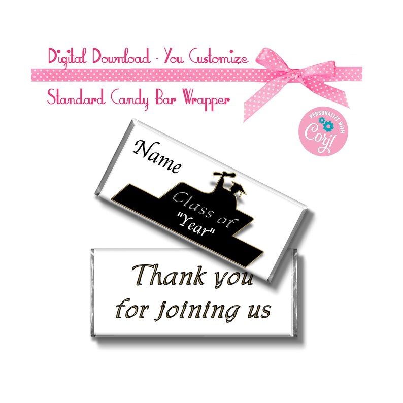 Black Gold Graduation Custom 1.55 Oz Standard Size Candy Bar Wrapper ...