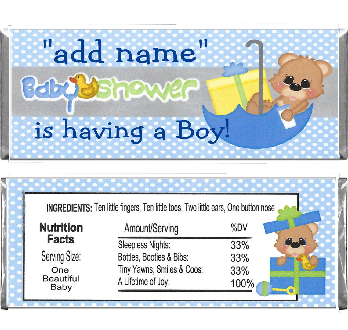 Baby Shower Boy Blue Theme Custom 1.55 Oz Standard Size Candy Bar ...