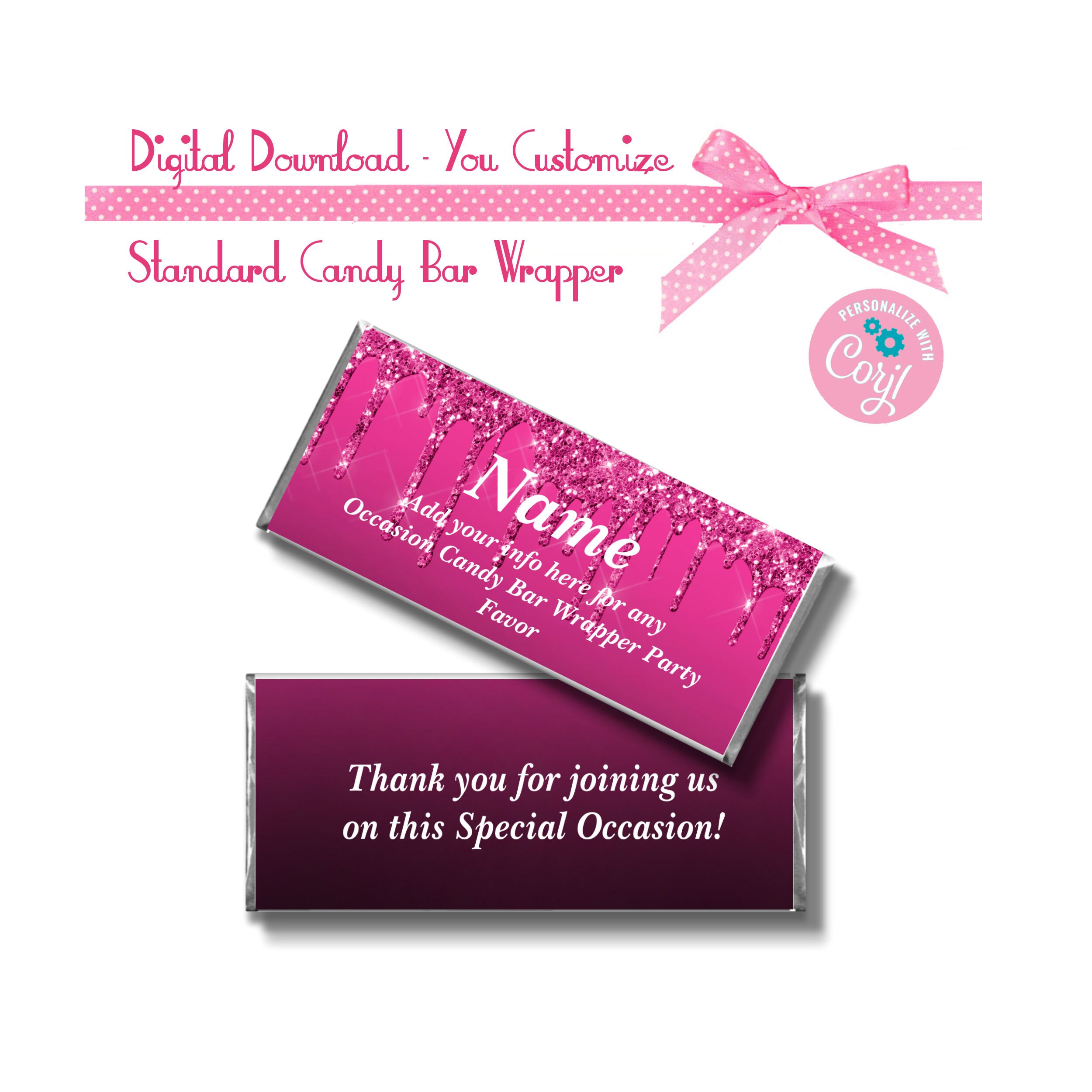 Pink Glitter Dripping Birthday, Quinceañera Custom Standard Size Candy ...