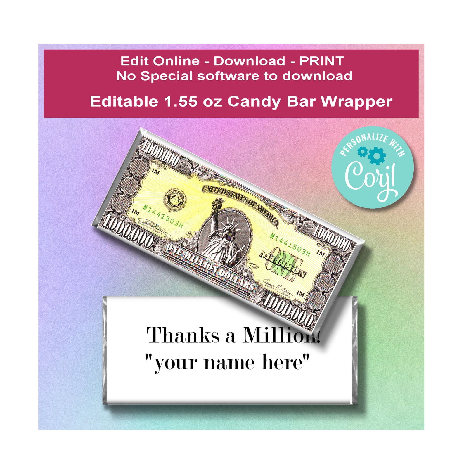 Thanks a Million Dollar Bill Custom 1.55 oz Standard Size | Etsy