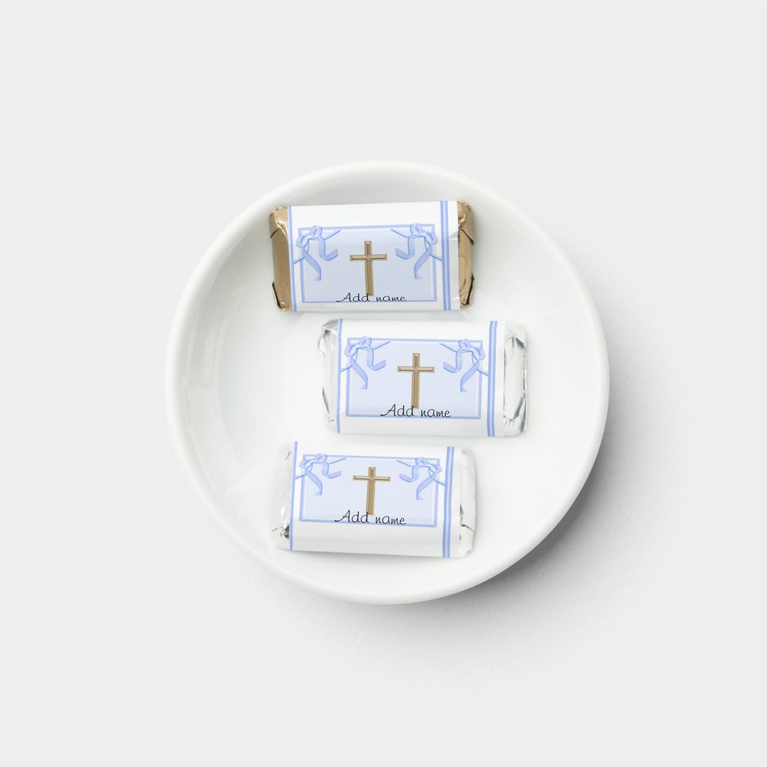 Blue Religious Confirmation Baptism - PRINTED Labels Fits Hershey ...
