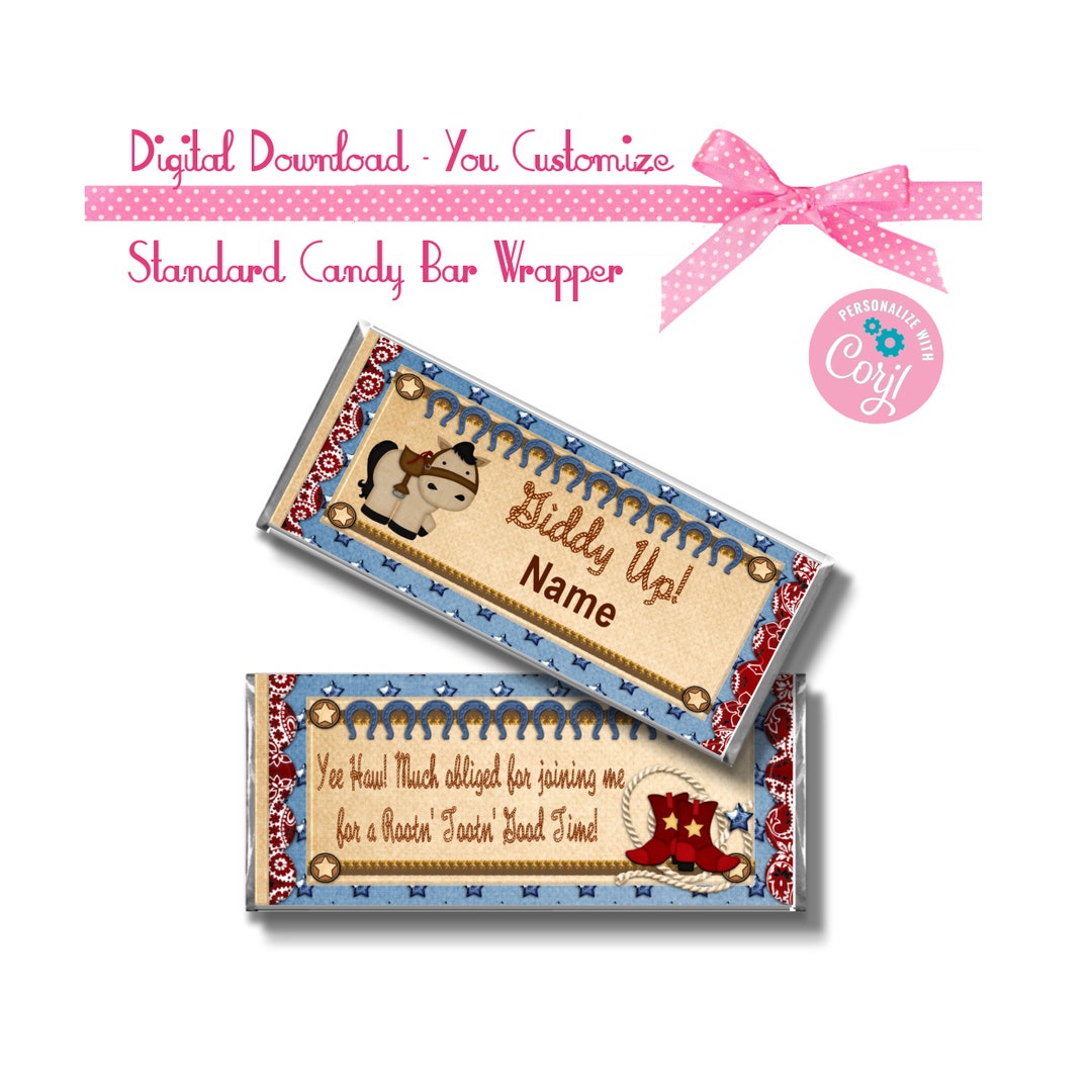 Western Cowboy or Cowgirl Theme Custom 1.55 Oz Standard Size Candy Bar ...