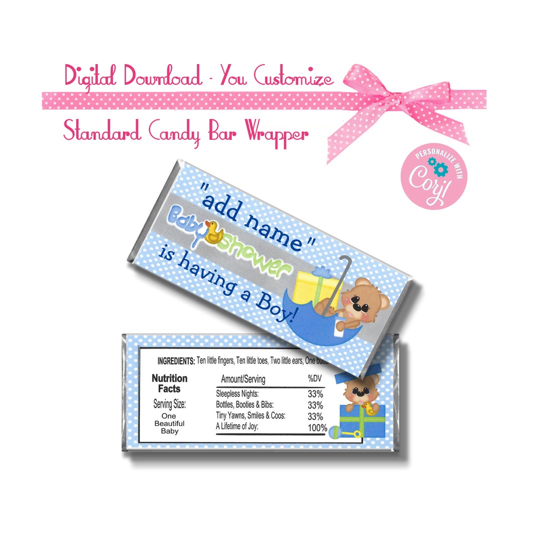 Baby Shower Boy Blue Theme Custom 1.55 Oz Standard Size Candy Bar ...