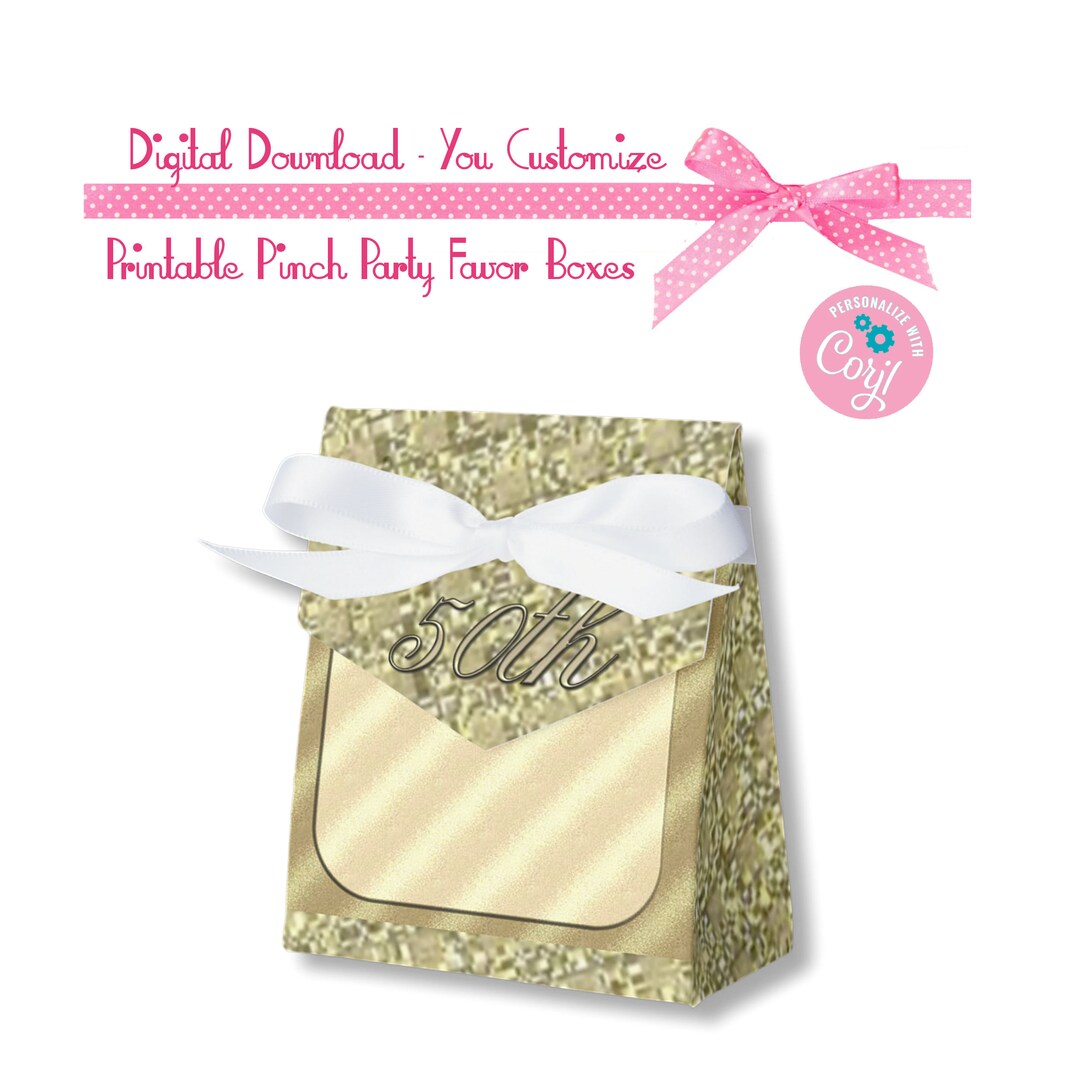 Golden 50th Anniversary Pinch Party Favor Box- Instant Download - Add ...