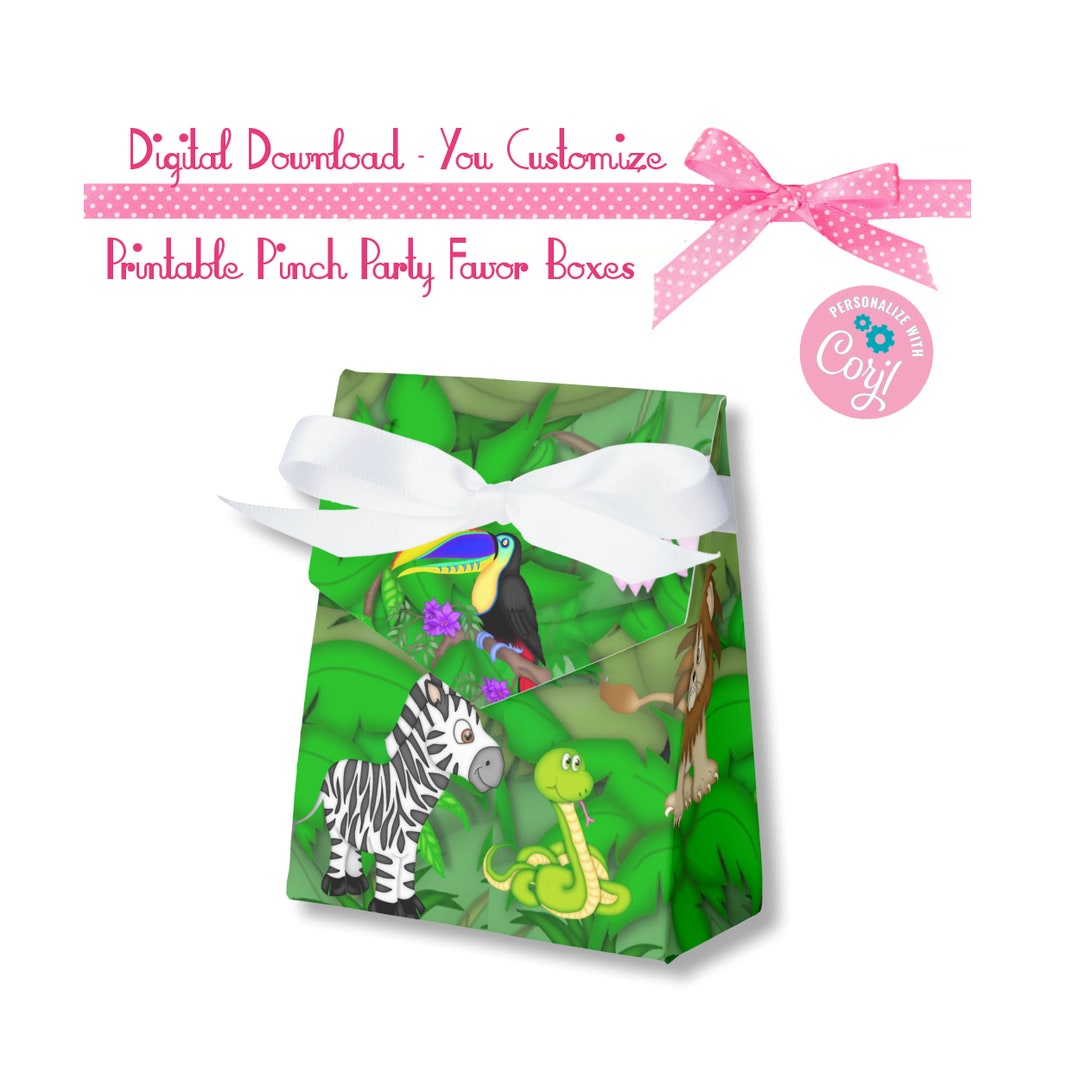 Jungle Birthday Pinch Party Favor Box- Instant Download - Add Names ...