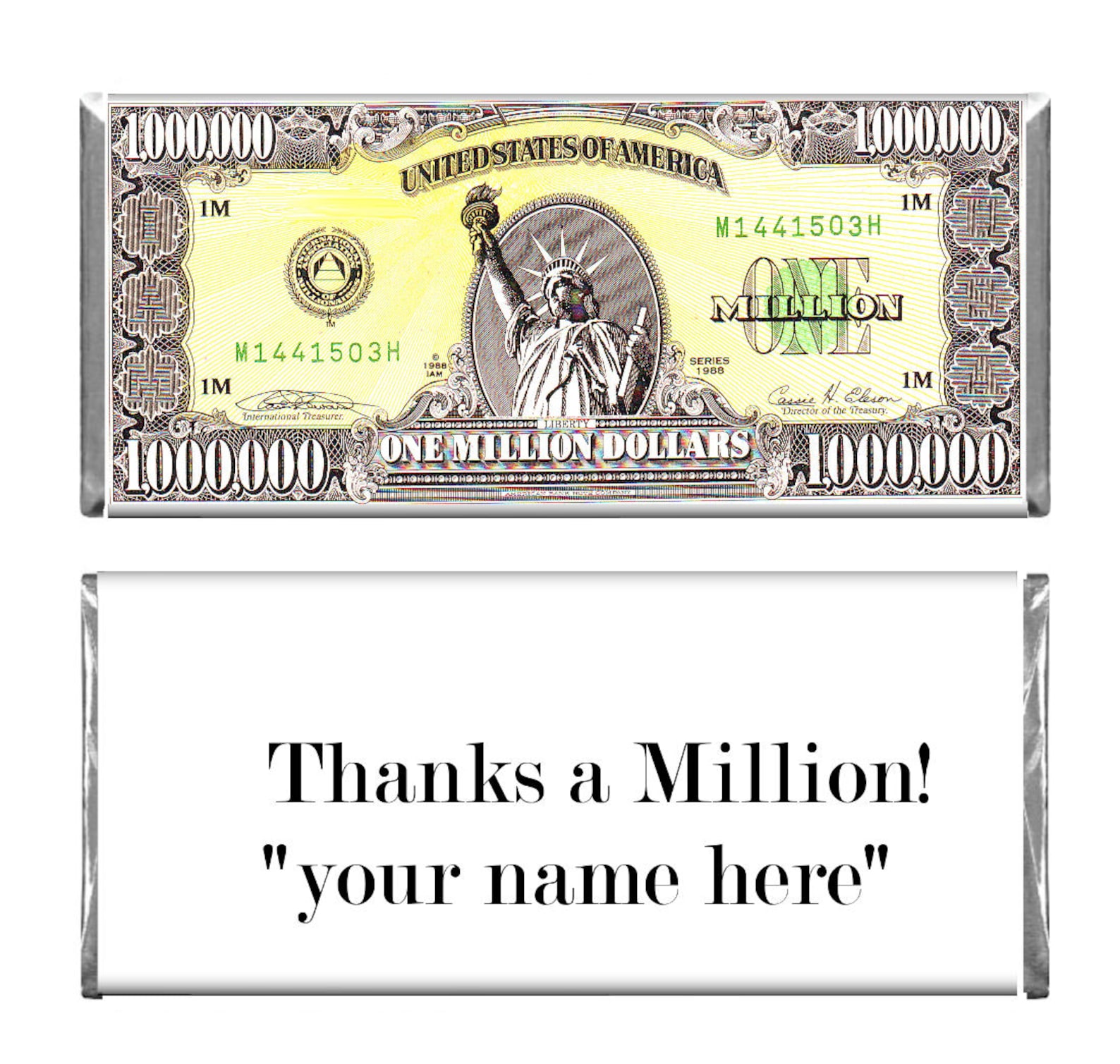 Thanks a Million Dollar Bill Custom 1.55 Oz Standard Size Candy Bar ...