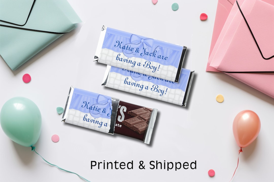 Pad of 50 Sheets Baby Shower Blue Candy Bar Wrapper, Party Favor ...
