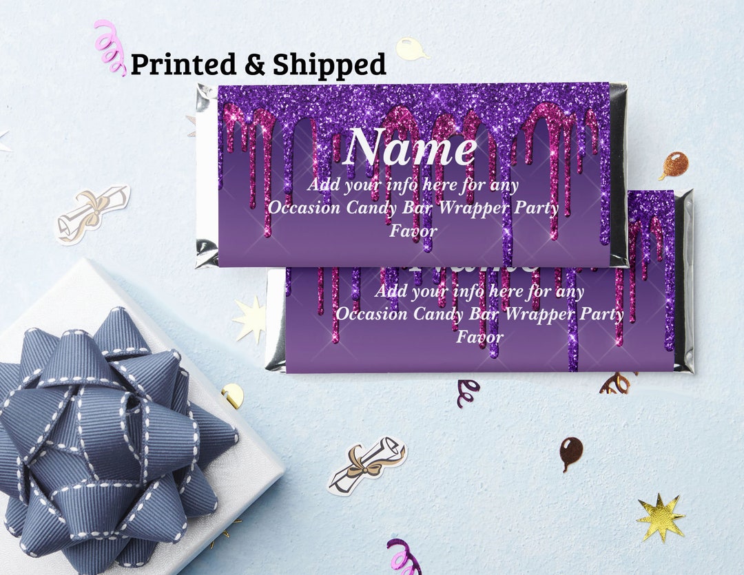 Purple Dripping Glitter Printed ~ Pad of 50 Sheets Candy Bar Wrappers ...