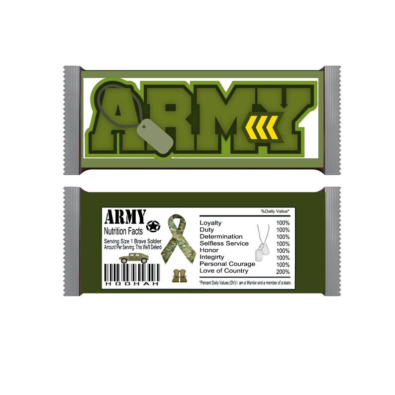 Pad of 50 Sheets Military Party Candy Bar Wrapper, Favors -matte Finish ...