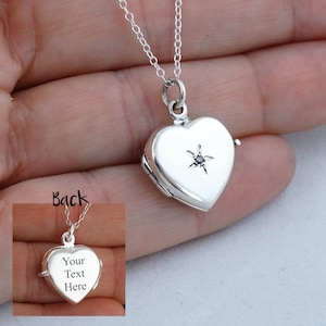 Sterling Silver Engraved Heart Locket Necklace With Genuine 1 - Etsy