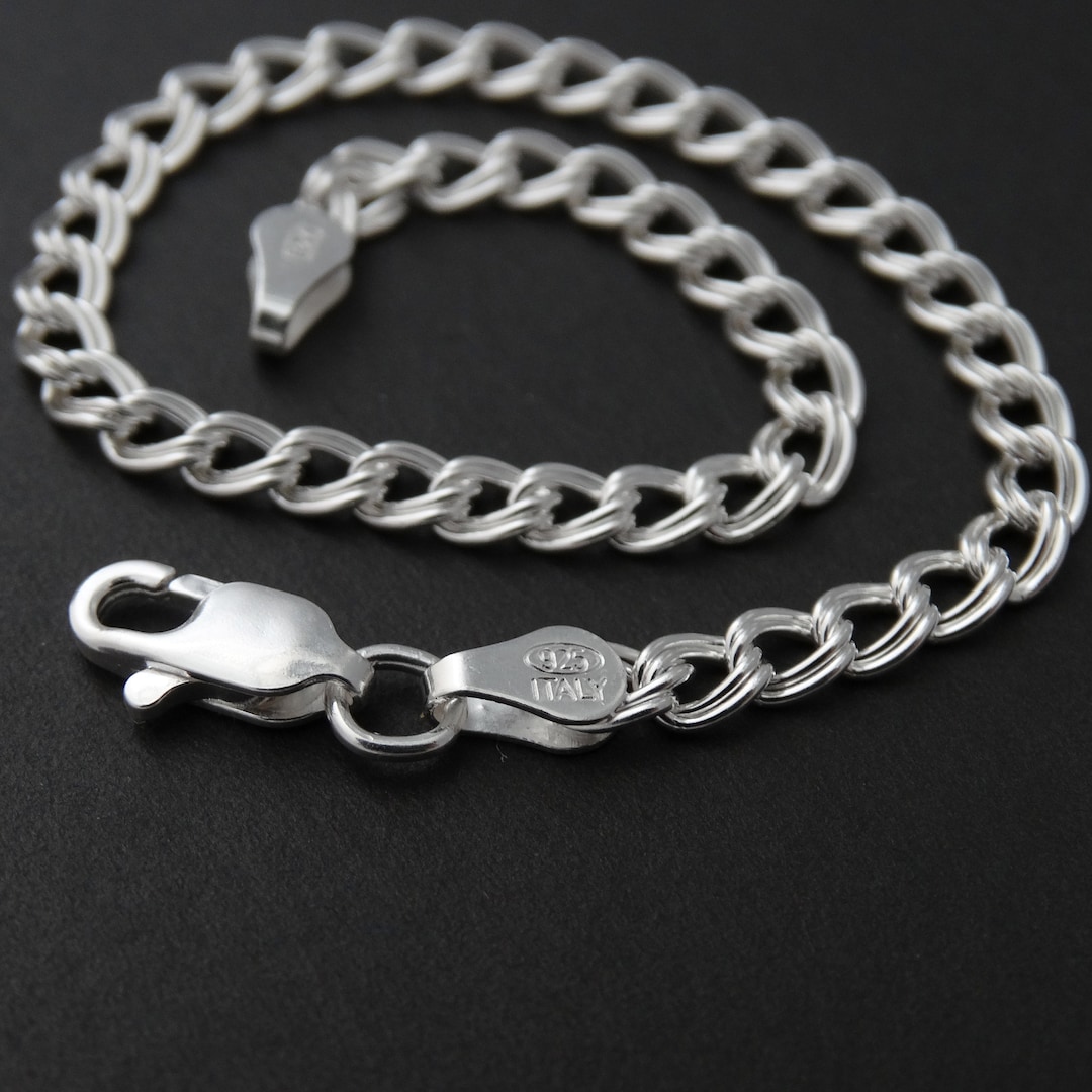 Sterling Silver Double Link Charm Bracelet - 4mm Wide, Sizes 7-8 ...