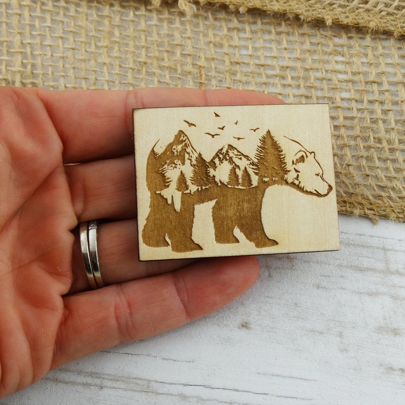 Woodland Bear Wooden Magnet Lasered Basswood Outdoors - Etsy
