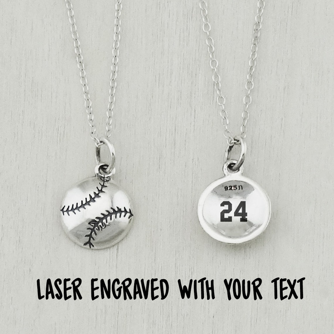 Personalized Sterling Silver Baseball Softball Charm Necklace | Etsy