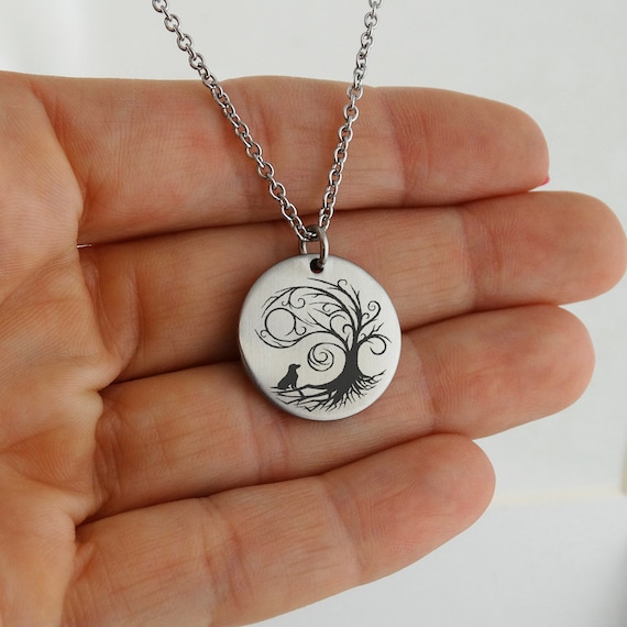 Tree of Life With Dog Pendant Necklace Stainless Steel | Etsy
