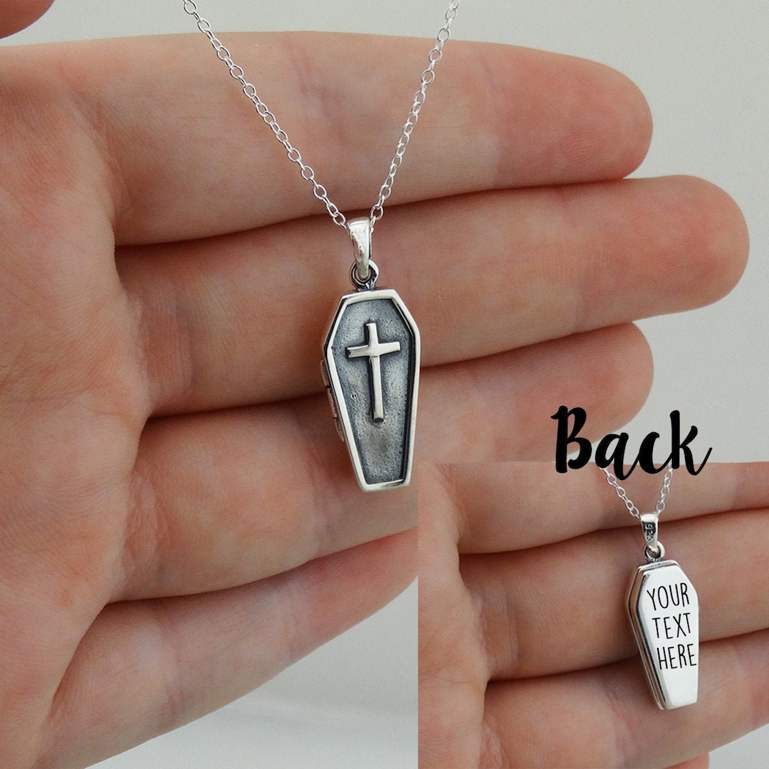 Personalized Engraved Coffin Locket Necklace - 21mm X 10mm Spooky ...