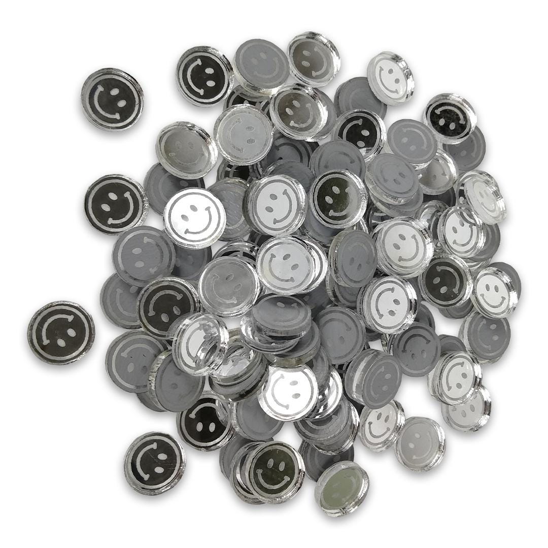 Smiley Face Acrylic Confetti, Pack of 100 Pieces - Laser Cut Silver ...