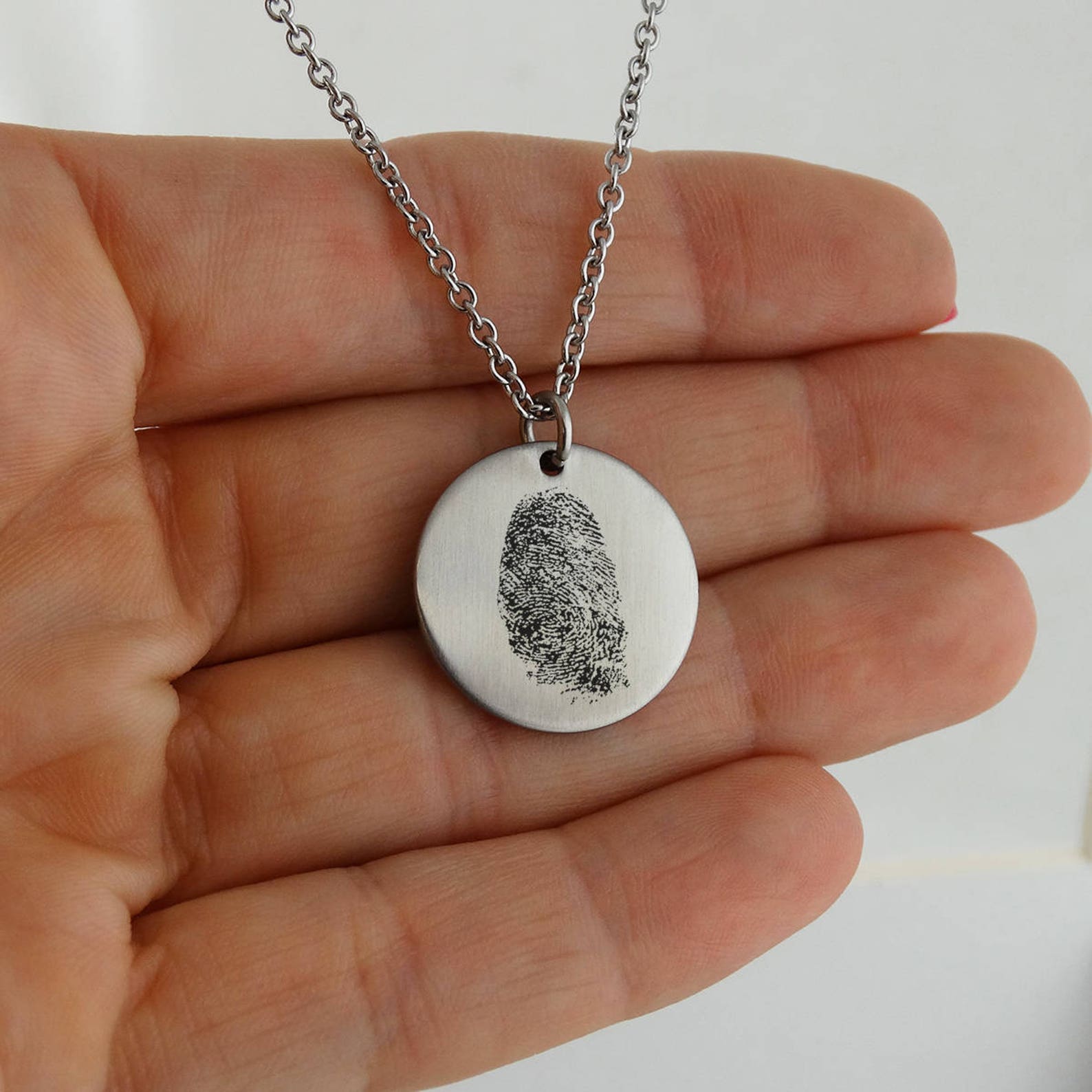 Custom Engraved Fingerprint Memorial Pendant Necklace - Stainless Steel ...