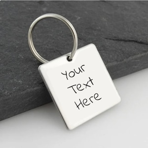 Custom Engraved Text Key Chain - 25mm Square Stainless Steel Tag With ...