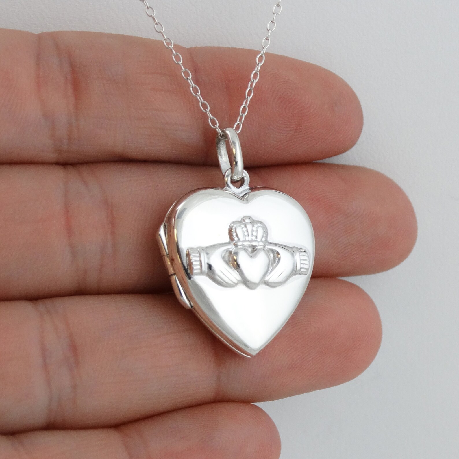 Engraved Claddagh Heart Locket Necklace 925 Sterling Silver | Etsy