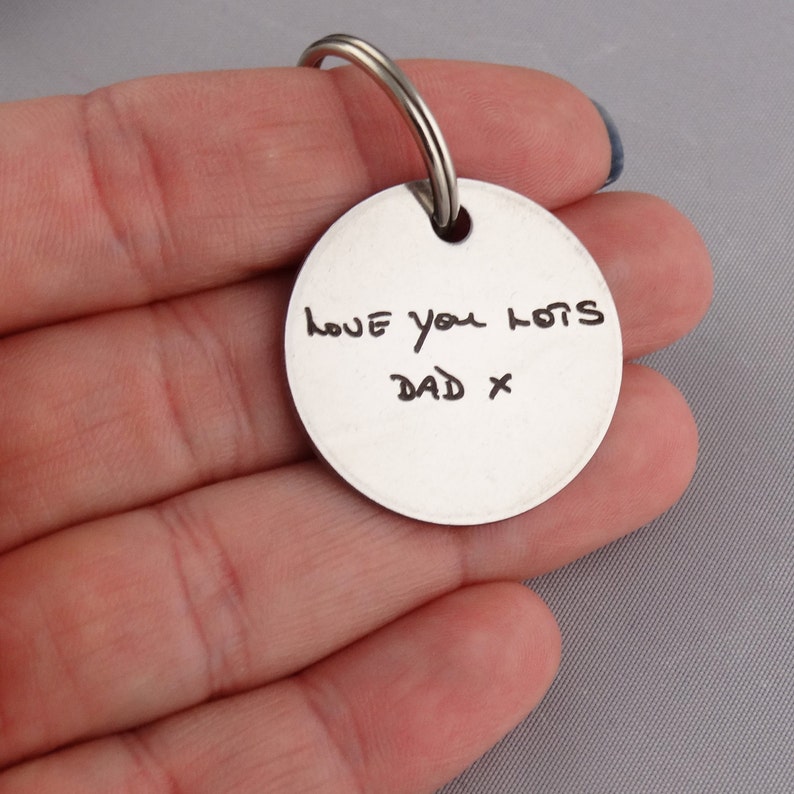 Custom Engraved Handwriting Key Chain - 30mm Round Stainless Steel Tag ...