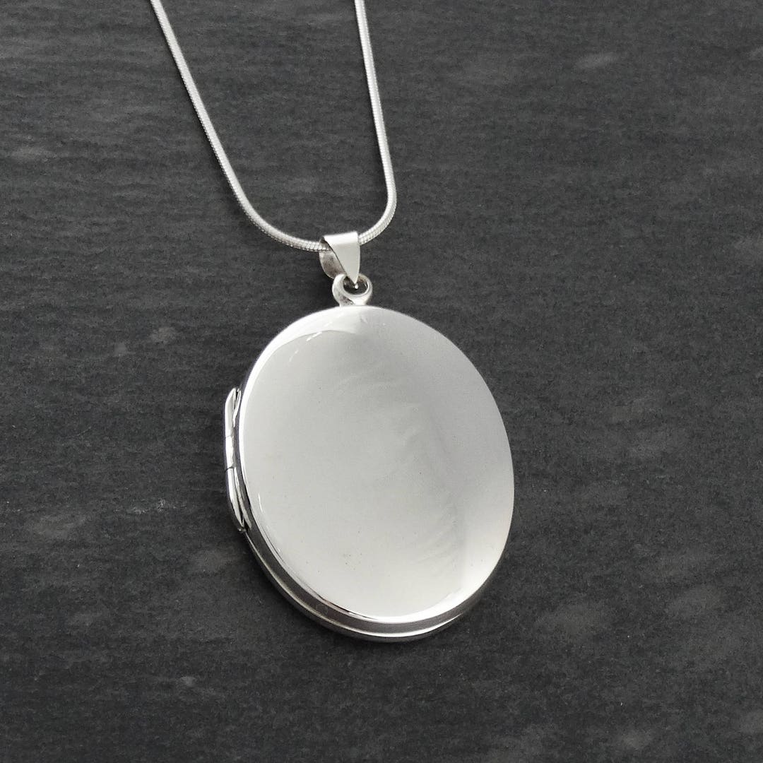 Personalized Large Sterling Silver Oval Locket Necklace - 35mm X 26mm ...