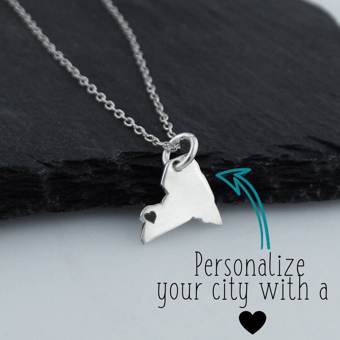 Personalized New York State Charm Necklace With Engraved Heart Near ...
