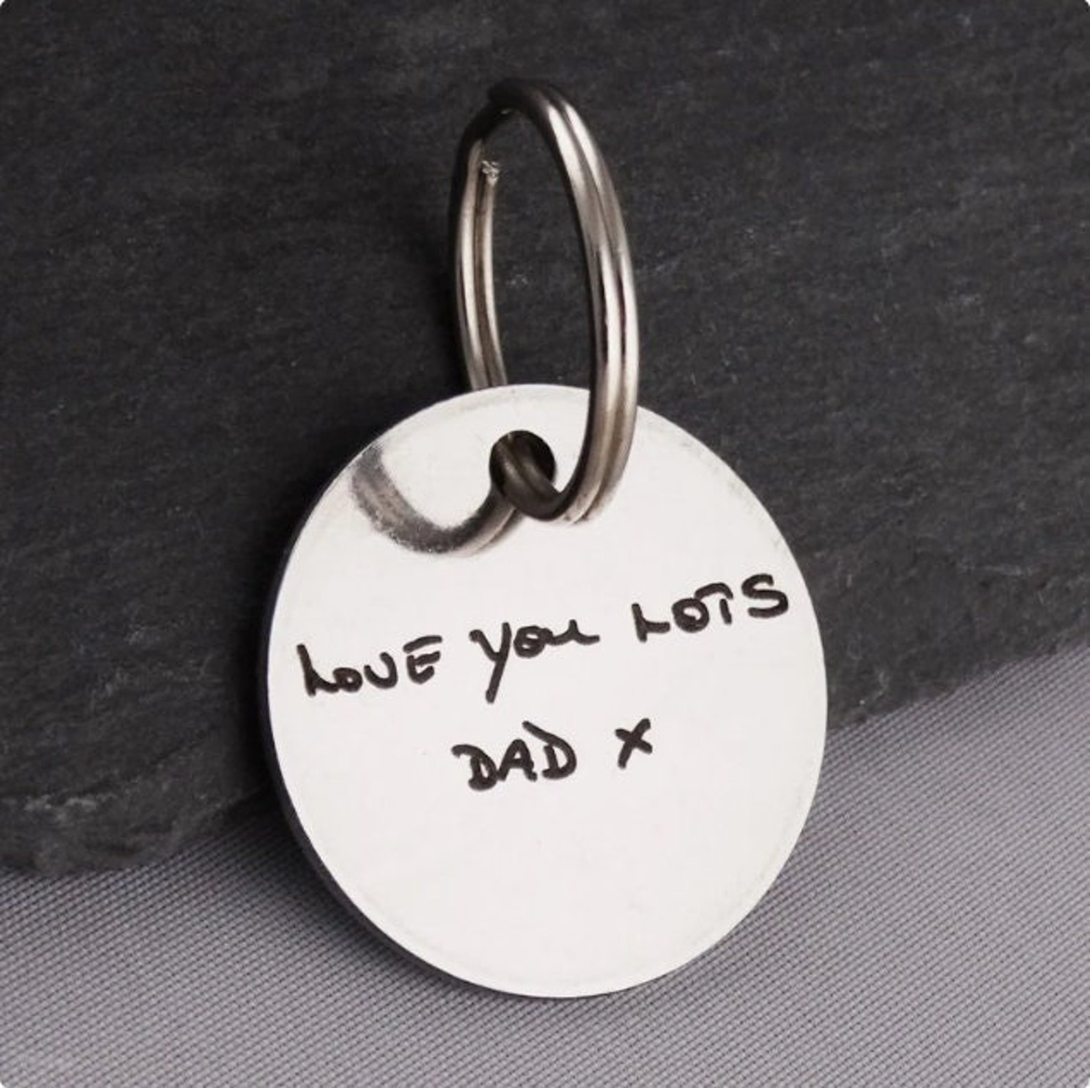 Custom Engraved Handwriting Key Chain - 30mm Round Stainless Steel Tag ...