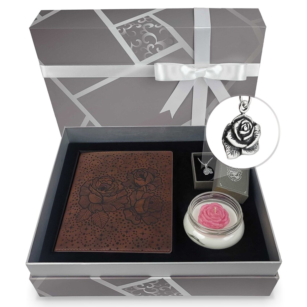 Rose Gift Box Set - Engraved Leather Journal, Sterling Silver Pendant ...