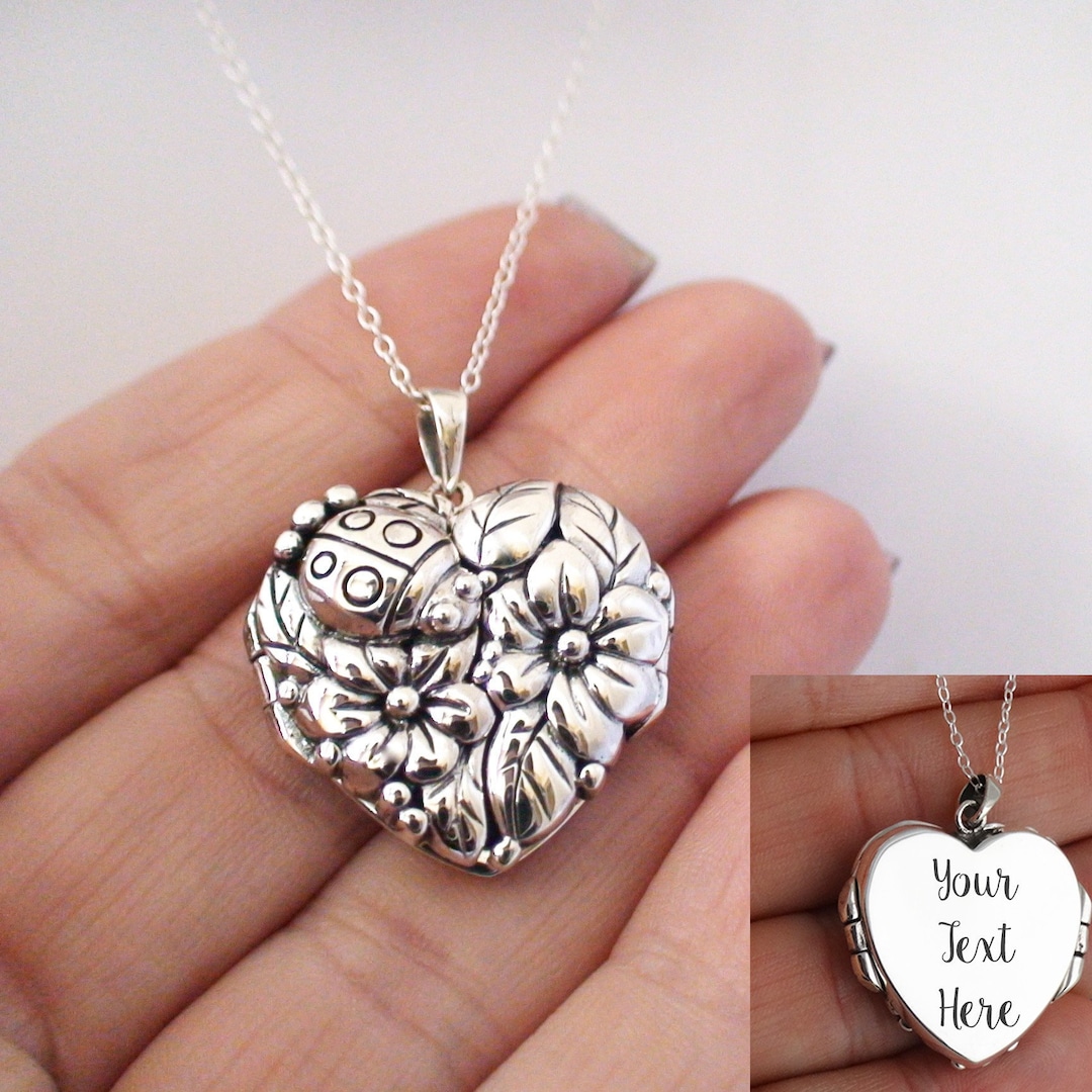 Personalized Ladybug Heart Locket Necklace -925 Sterling Silver ...