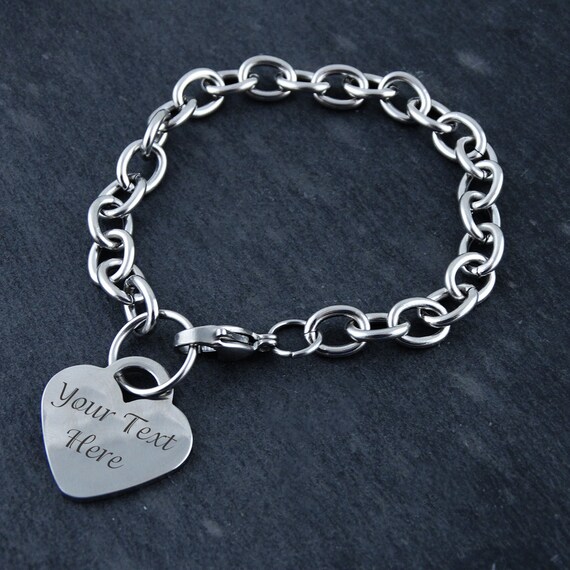 Engraved heart charm bracelet store
