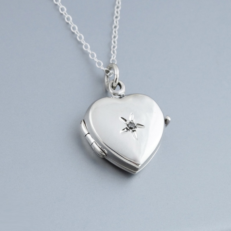 Sterling Silver Engraved Heart Locket Necklace With Genuine 1 - Etsy