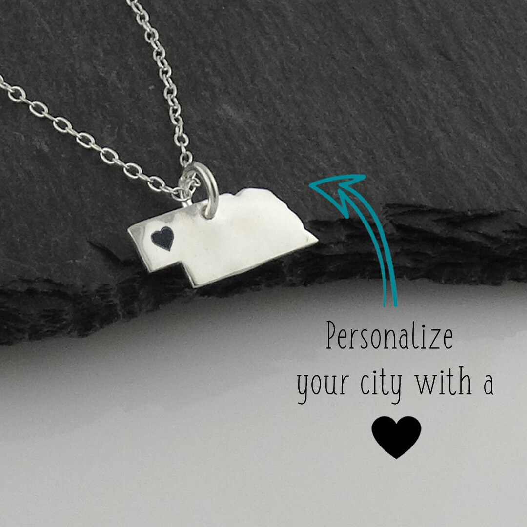 Personalized Nebraska State Charm Necklace With Engraved Heart Near ...