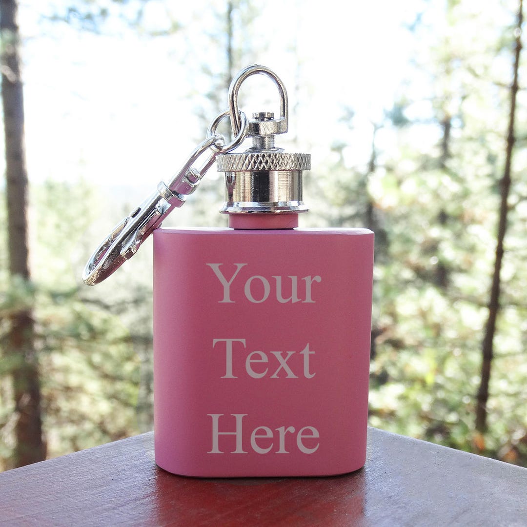 Personalized Mini Flask Keychain: Matte Pink Stainless Steel Laser ...