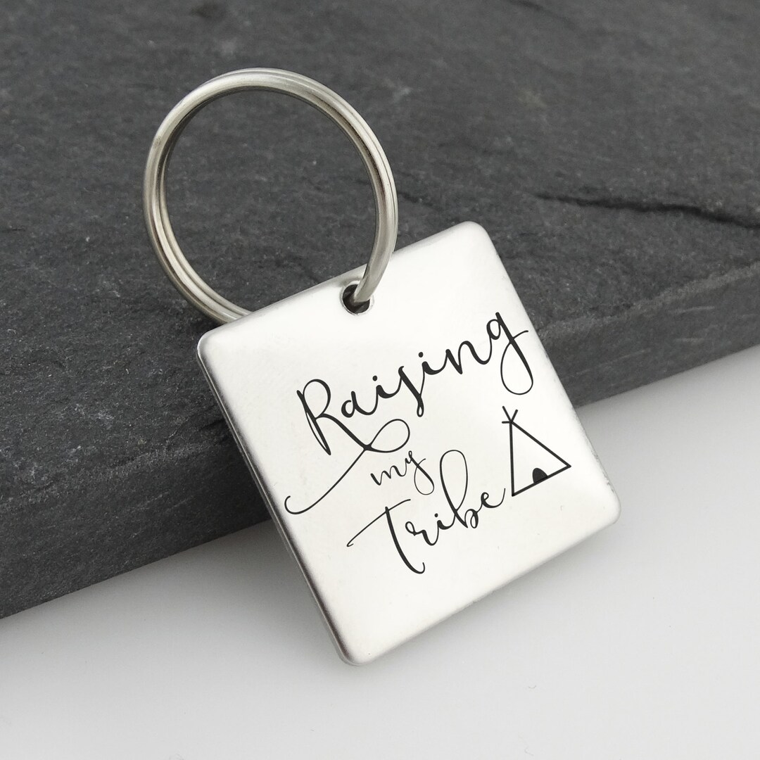 Engraved "raising My Tribe" Key Chain - 1" X 1" Stainless Steel With ...