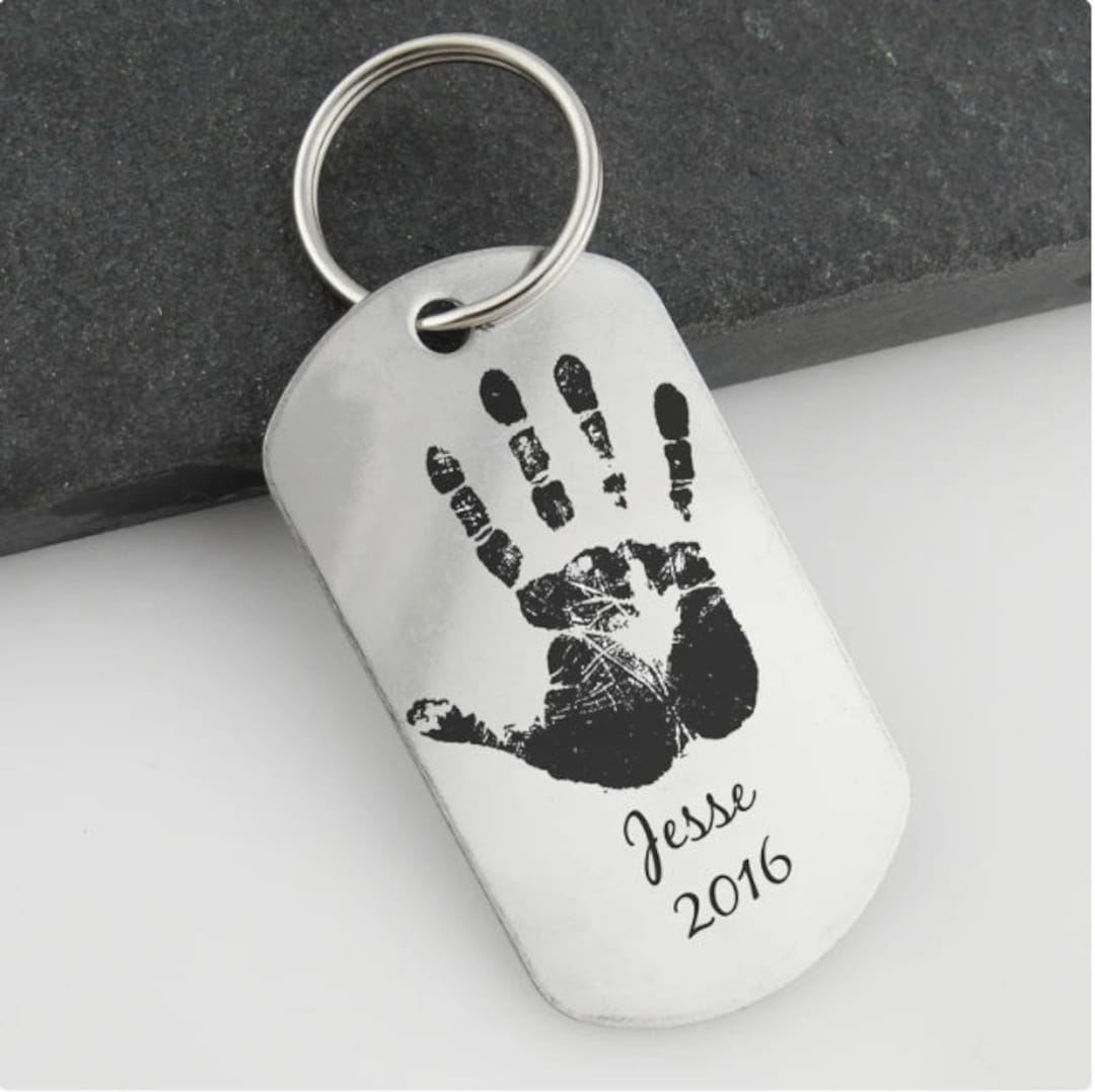 Custom Engraved Handprint Key Chain - 50mm X 28mm Stainless Steel Tag ...