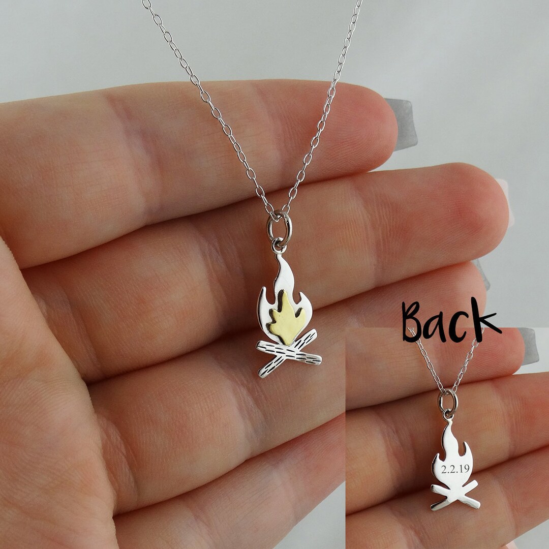 Personalized Campfire Charm Necklace 925 Sterling Silver Engraved ...