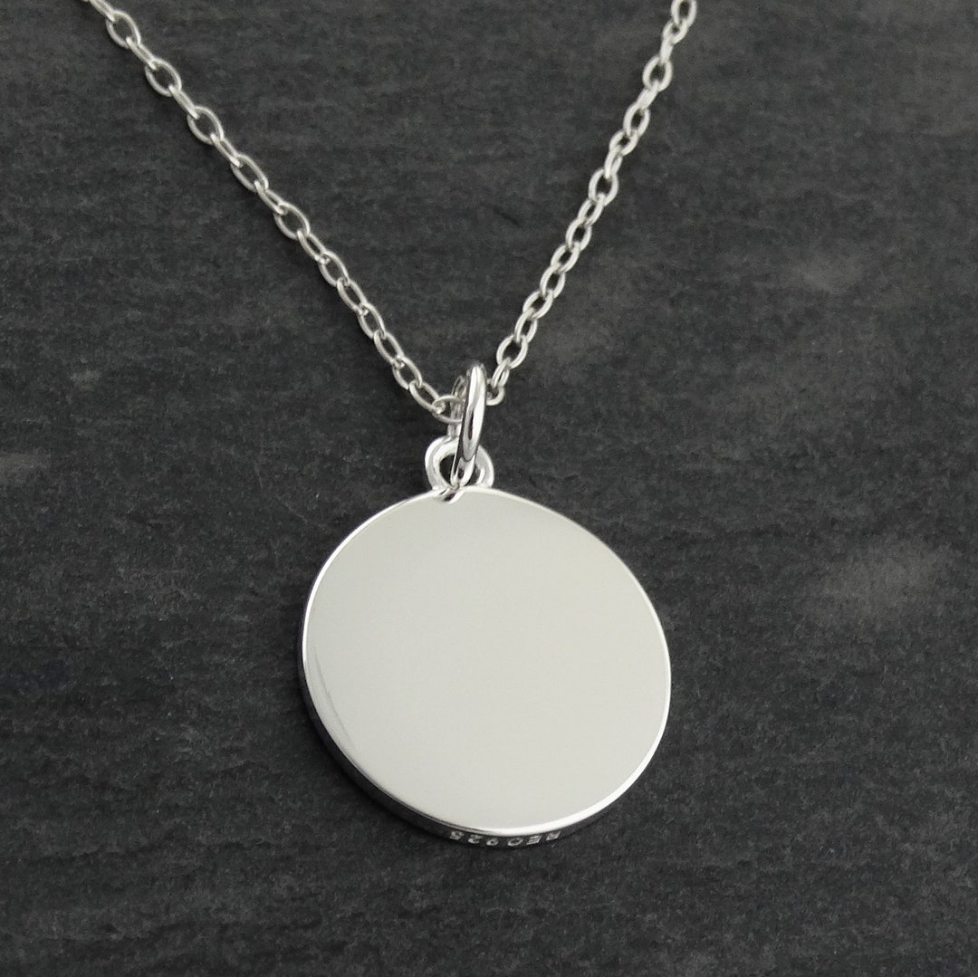 Custom Engraved 925 Sterling Silver 15mm Round Charm Necklace ...